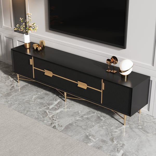 Modern Black TV Stand for 85" TVs with 4 Drawers & Doors MDF | Homary