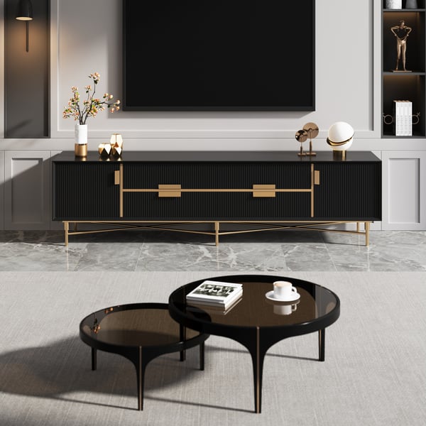 Modern Black TV Stand for 85" TVs with 4 Drawers & Doors MDF | Homary