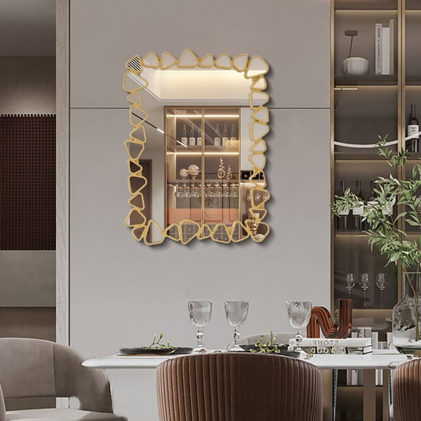 800 x 600mm Modern Large Gold Rectangle Irregular Pebble Wall Mirror ...