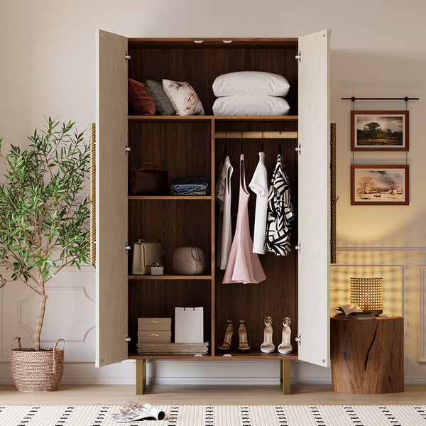 Antique Wardrobe Armoire Vintage Clothes Cabinet with Doors & Shelves ...