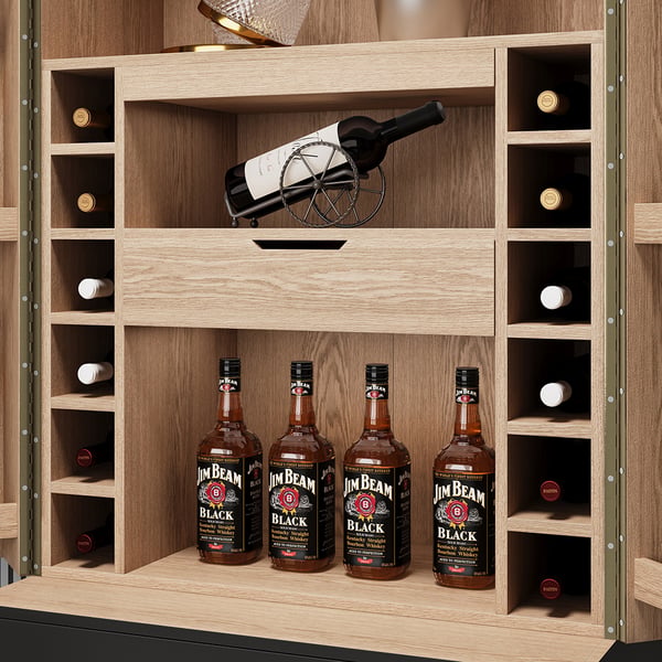 Armoire de Bar Noir avec Porte Moderne avec Etagère et Tiroirs | Homary FR