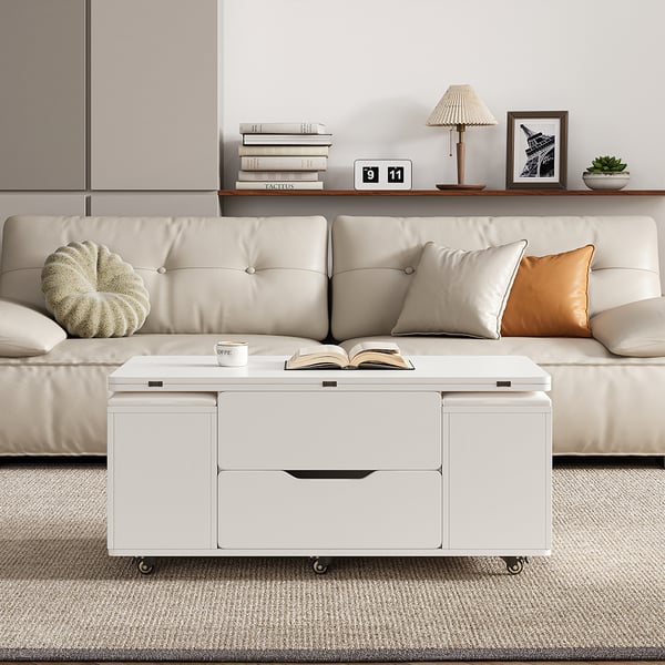 Modern White Lift Top Coffee Table 4 in 1 with Storage Ottoman Foldable ...