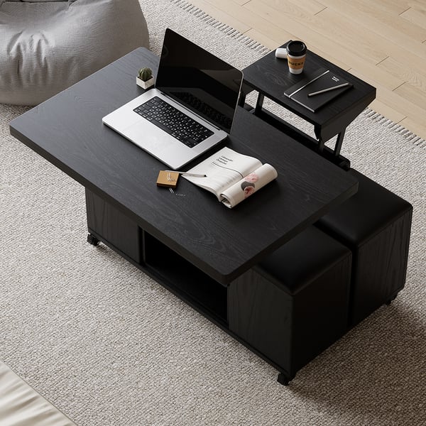Modern Black Lift Top Coffee Table 4 in 1 with Storage Ottoman Foldable ...