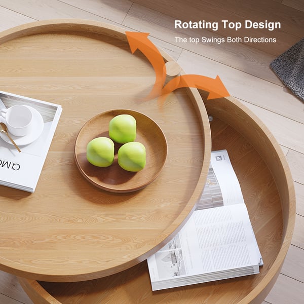 Free Shipping on Modern Round Wood Rotating Tray Coffee Table with ...