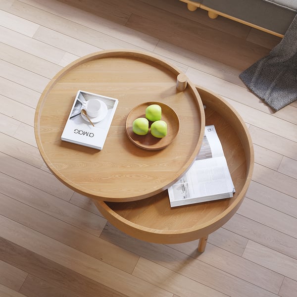 Modern Round Wood Rotating Tray Coffee Table with Storage & Metal Legs ...