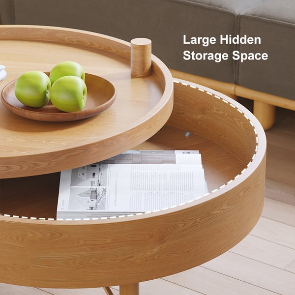 Free Shipping on Modern Round Wood Rotating Tray Coffee Table with ...