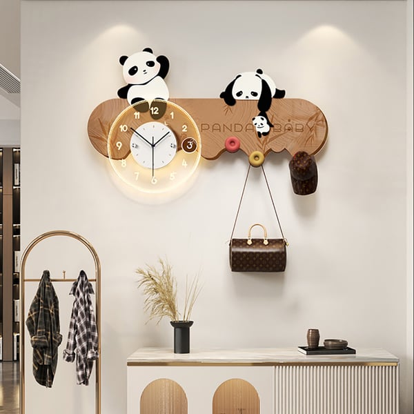 4-Hook Wall Mounted Decorative Panda Coat Rack with 9.8'' LED Acrylic ...