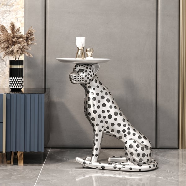Reviews for Silver Leopard Accent Side Table with Tray Top Resin ...