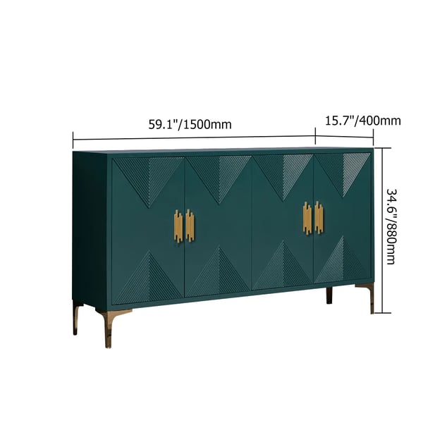 59" Green Sideboard Buffet Kitchen Cabinet with Four-Door Adjustable ...