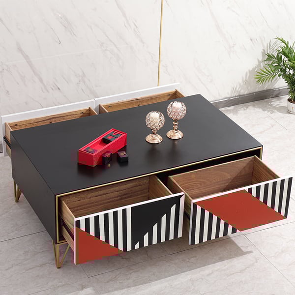 Modern Black Coffee Table with Storage in MDF & Metal | Homary UK
