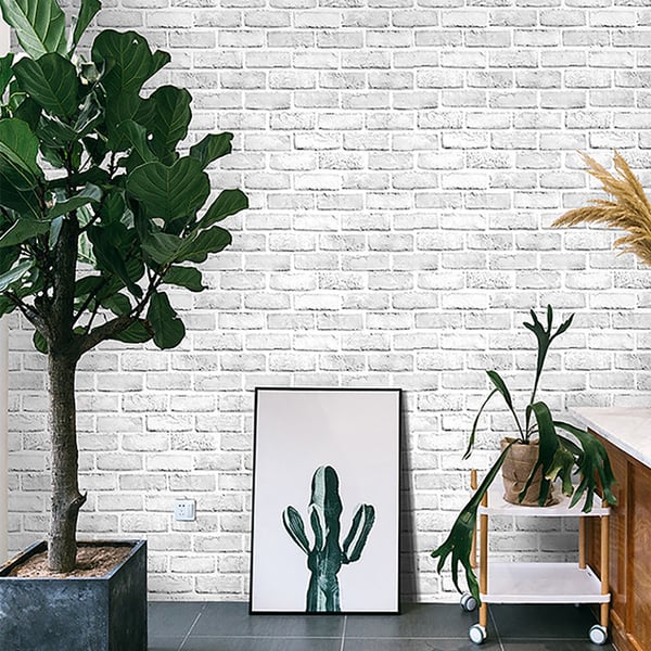450mm x 6000mm Modern Nordic Brick Texture in White Peel and Stick ...