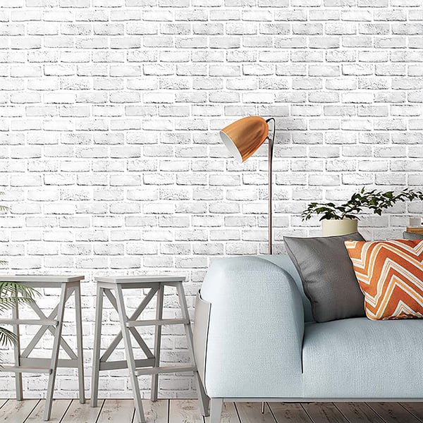 450mm x 6000mm Modern Nordic Brick Texture in White Peel and Stick ...