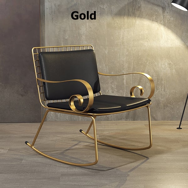Modern Metal Rocking Chair Arm PU Leather Upholstered Accent Chair-Homary
