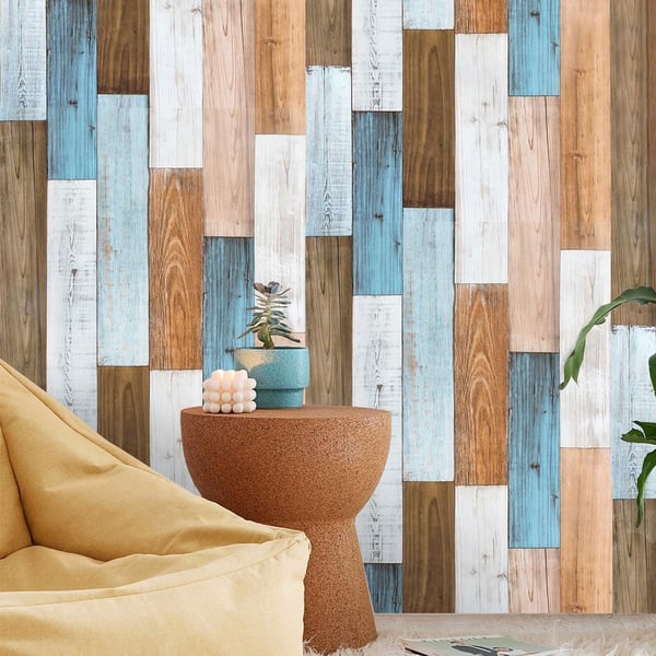 Retro Mediterranean Wood Grain Multi-Colour 450mm x 6000mm Peel and ...