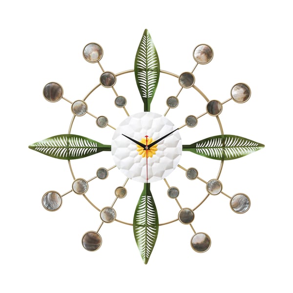 600mm Oversized Wall Clock Farmhouse Natural Leaves Home Decor | Homary UK