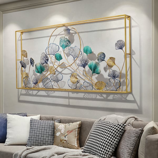 1330mm x 620mm 3D Metal Frame Artistic Creative Ginkgo Leaves Wall ...