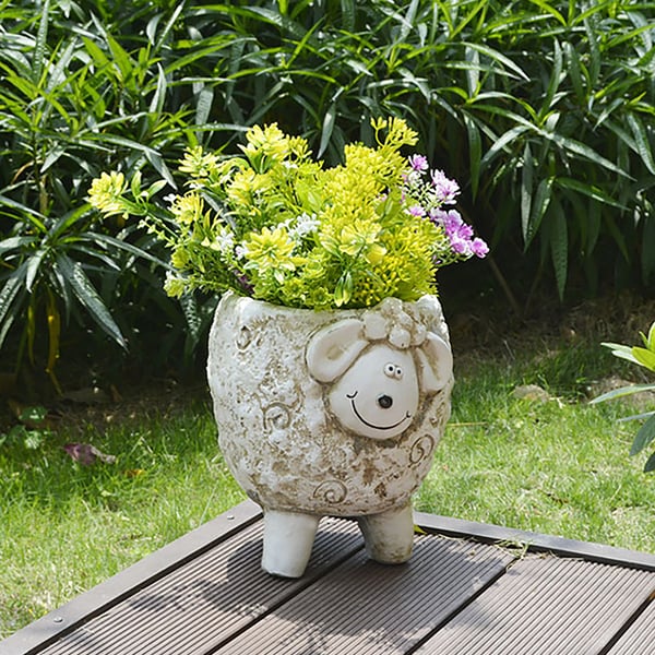 Cute Sheep Resin Planter Flower Pot Adorable Storage Decoration ...