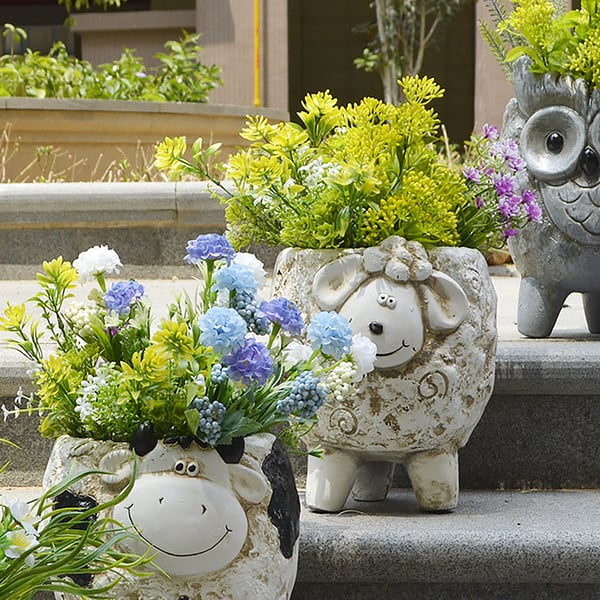 Cute Sheep Resin Planter Flower Pot Adorable Storage Decoration ...
