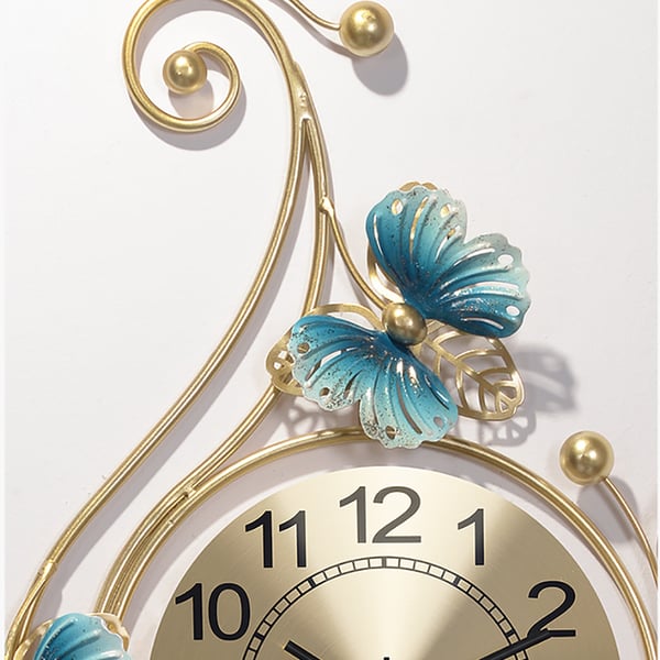 3D Floral Decoration Metal Large Wall Clock with Exquisite Butterflies ...