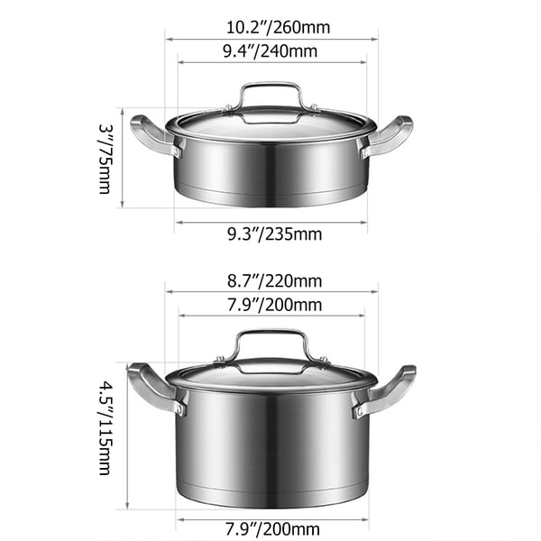 6 Pieces Stainless Steel Cookware Set with Glass Lid | Homary