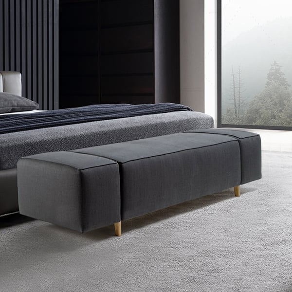 Modern Deep Gray Rectangular Bench Entryway Ottoman with Gold Legs | Homary