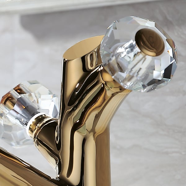 Gold Monobloc Basin Tap Dual Crystal Handle Stainless Steel | Homary UK