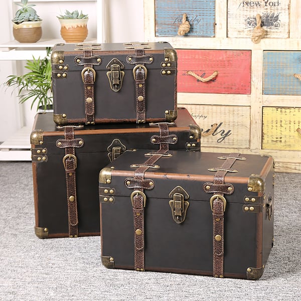 Retro Wooden Storage Box Decorative Box Set with Lock-Homary