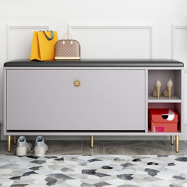 Modern Entryway Bench PU Leather Upholstered Shoe Storage Bench | Homary