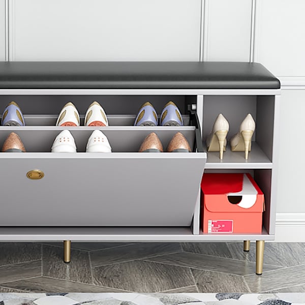 Modern Entryway Bench PU Leather Upholstered Shoe Storage Bench | Homary