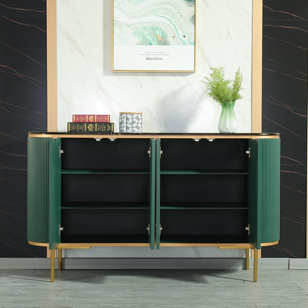 Modern Green Buffet Oval Faux Marble Top 59" Sideboard with Doors ...