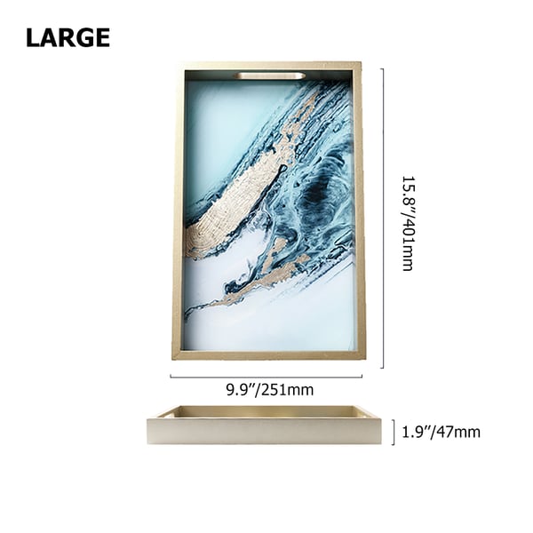 Modern Rectangular Tray Desk Organiser with Handle in Wood and Glass-Homary