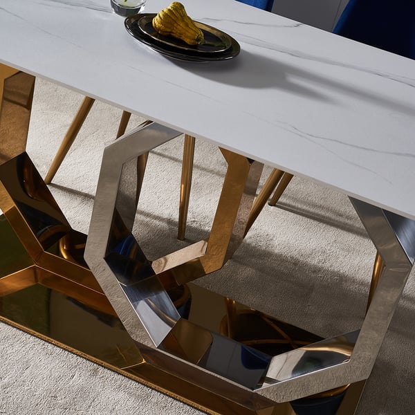 63"Dining Table Rectangle Sintered Stone Top & Titanium Base | Homary