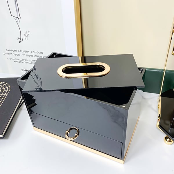 Modern Acrylic Tissue Box Desk Organiser with Storage Drawer | Homary UK