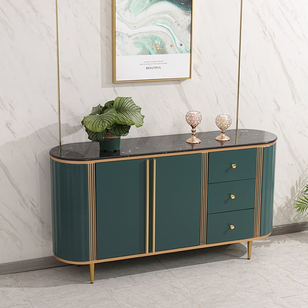 Italian Green Buffet Oval Sintered Stone Top Sideboard 2 Doors 1 Shelf ...