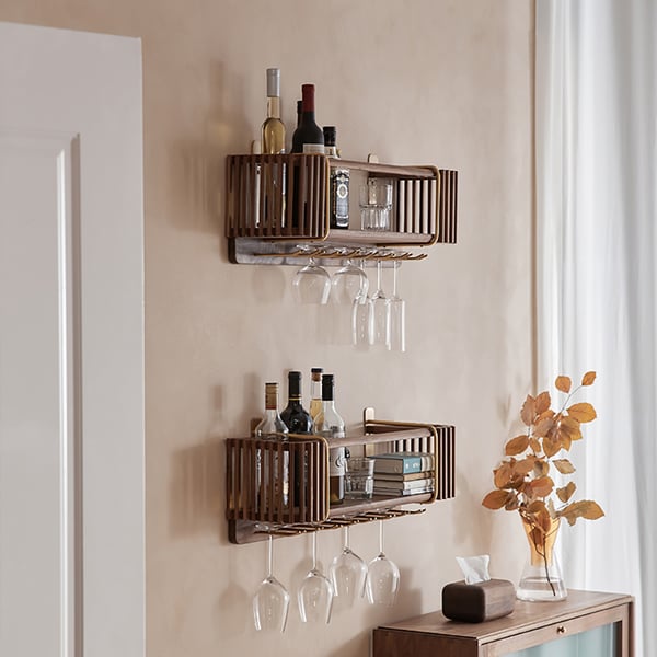 Wall Wine Rack Rustic with Glass Rack-Homary