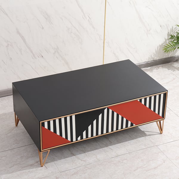 Modern Black Coffee Table with Storage in MDF & Metal | Homary