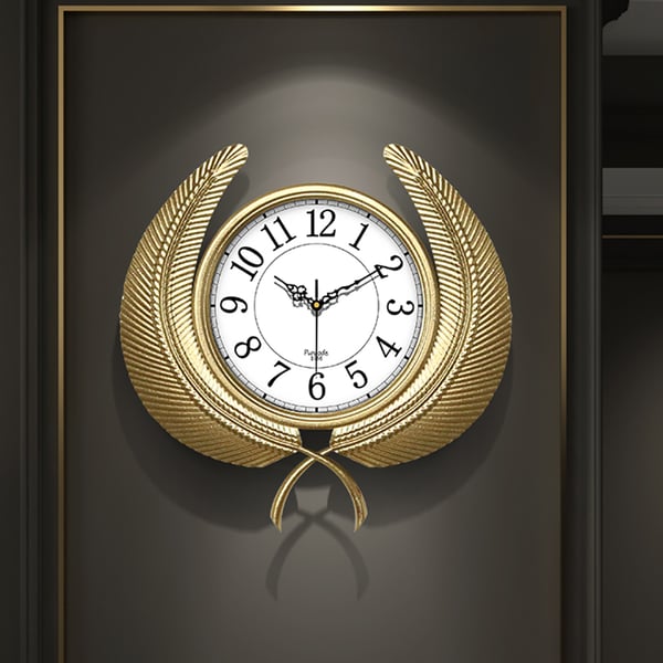 390mm Golden Feathers Arabic Digital Wall Clock Stylish Artistic Home ...