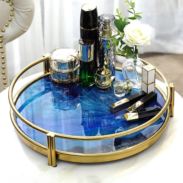Modern Round Tray Desk Organizer in Metal&Glass | Homary