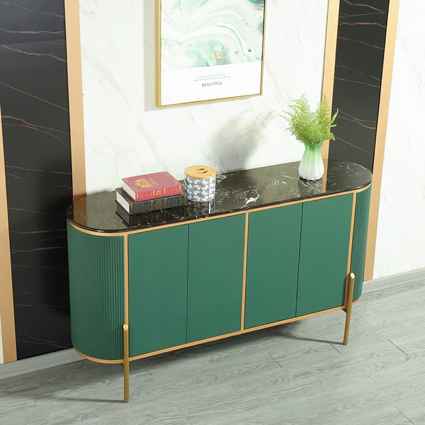 Modern Green Buffet Oval Faux Marble Top 59" Sideboard with Doors ...