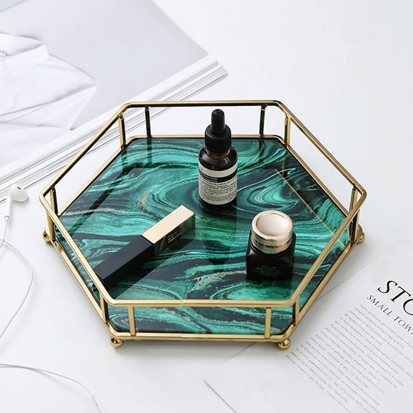 Modern Hexagonal Tray Desk Organizer in Gold&Green | Homary