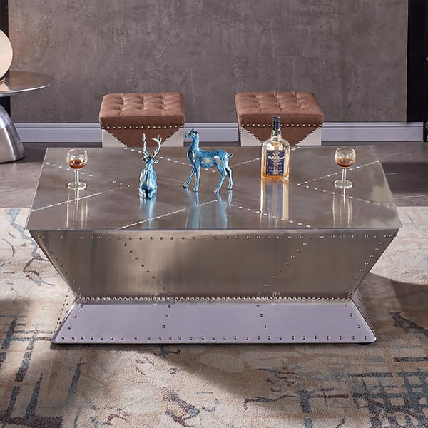 Industrial Aluminum Coffee Table in MDF Rectangular Accent Table | Homary