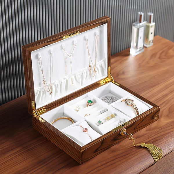 Wooden Lockable Jewelry Box Portable Storage Box with Lid | Homary UK