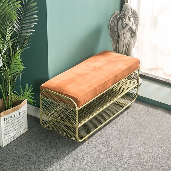 1000mm Modern Entryway Bench Velvet Upholstered Bench With Shoe Rack Homary