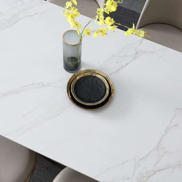 70.9" Modern Dining Table Rectangle Sintered Stone Top & Titanium Base ...