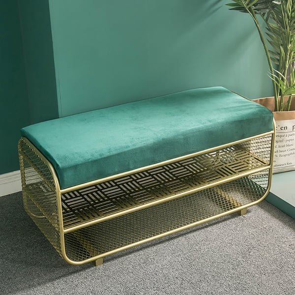 1000mm Modern Entryway Bench Velvet Upholstered Bench With Shoe Rack Homary