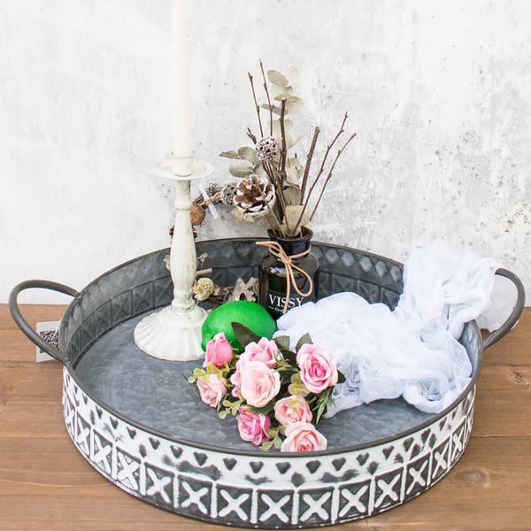 Bohemian Style Round Tray with Handle | Homary UK