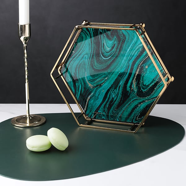 Modern Hexagonal Tray Desk Organizer in Gold&Green | Homary