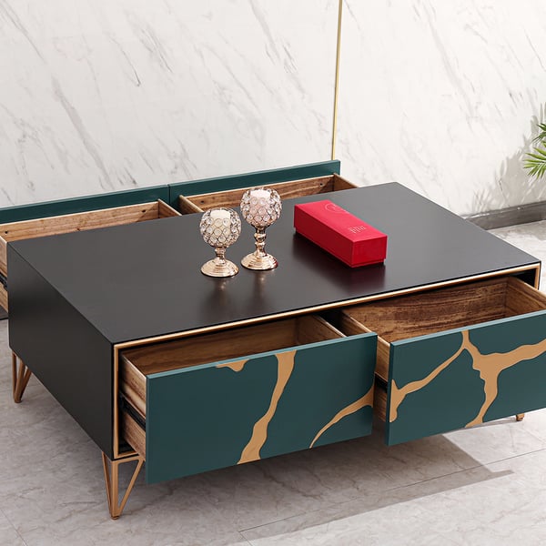 Black Contemporary Coffee Table with Drawers in MDF & Metal-Homary