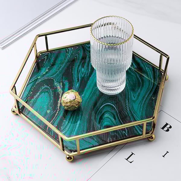 Modern Hexagonal Tray Desk Organizer in Gold&Green | Homary