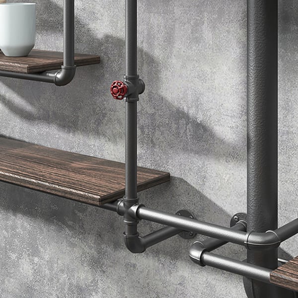 Industrial Pipe Wall-Mounted Shleving in Black & Black Walnut | Homary UK